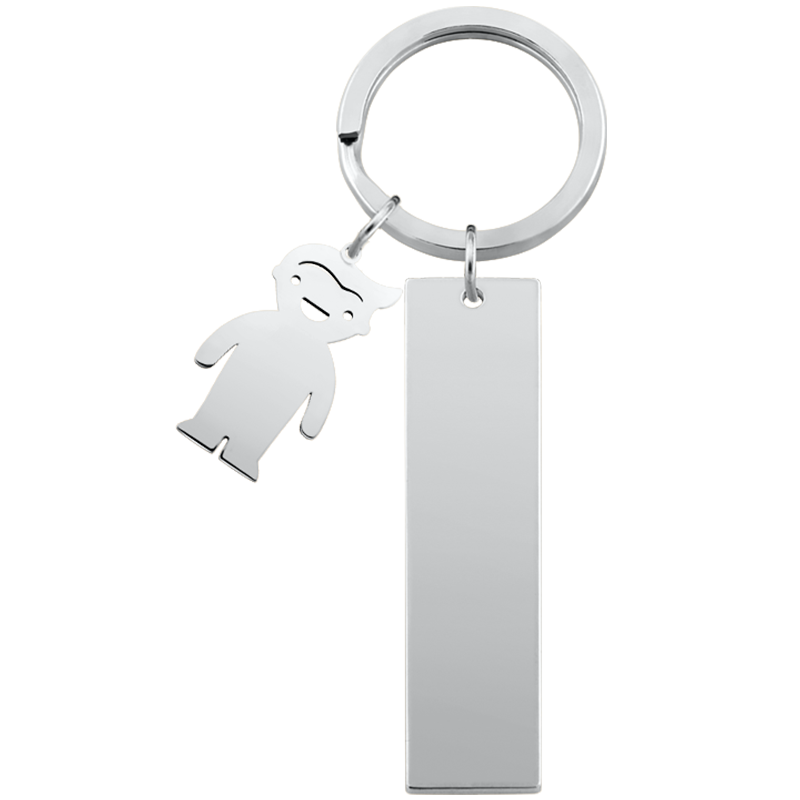 Engraved Rectangle Personalised Keyring with Boy Charm