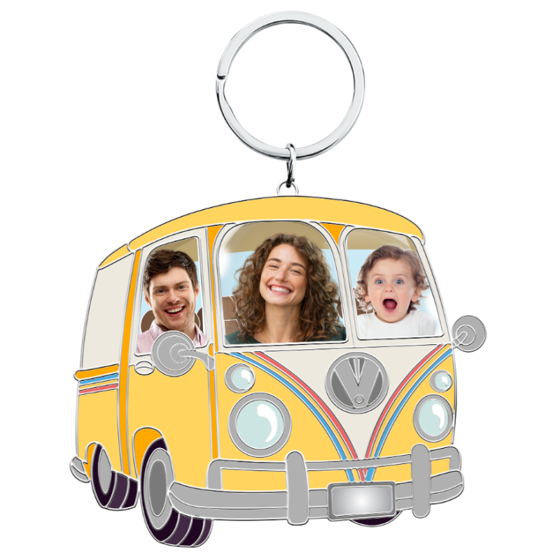 Retro Campervan Keyring with Personalised Faces
